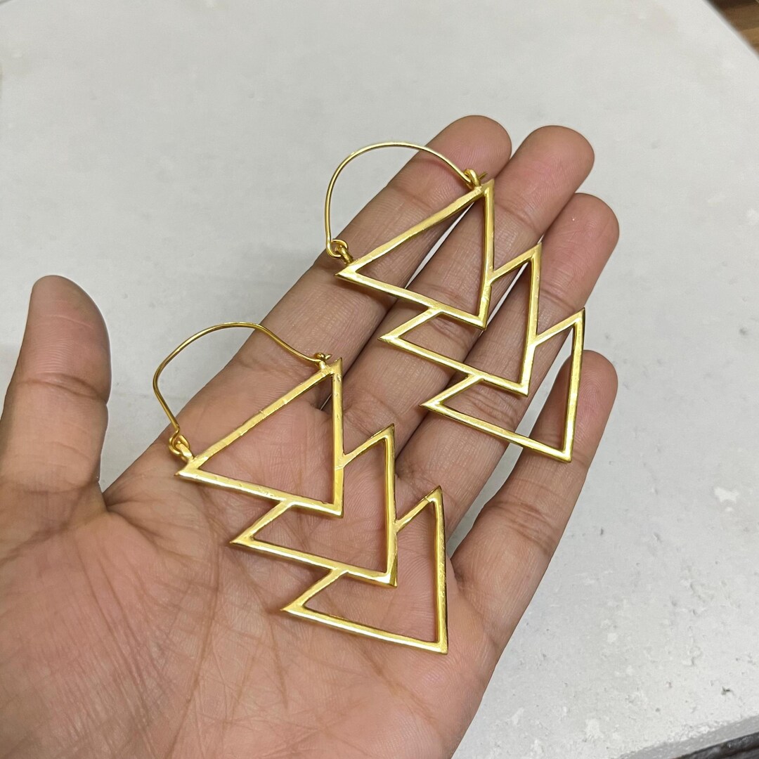 Layered Triangle Gold Earrings | 18K Gold Plated Brass Geometric ...