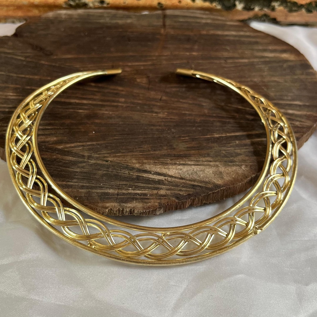 Celtic Knot Brass Choker Necklace • 18K Gold Plated Woven Collar ...