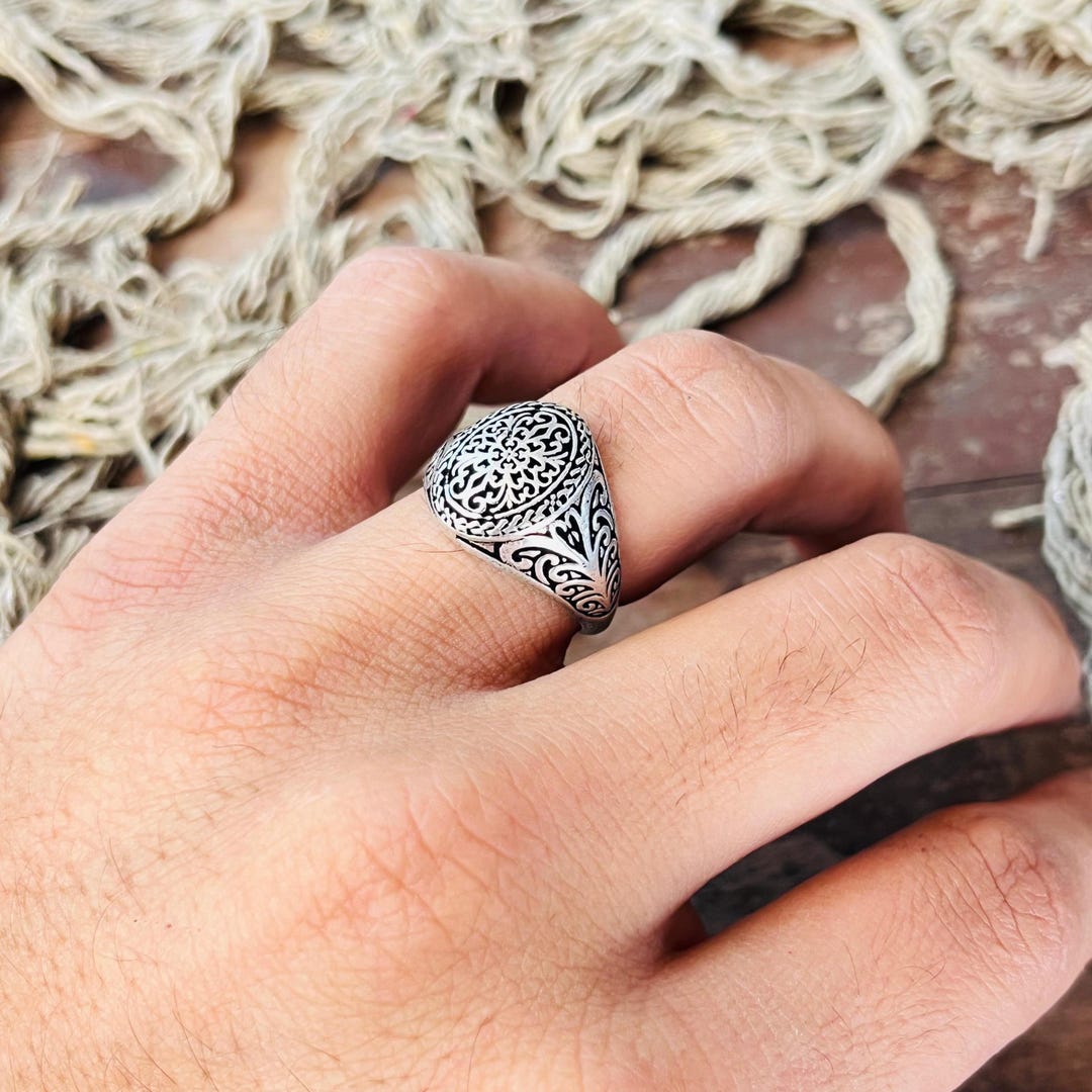 Filigree Signet Ring, 925 Sterling Silver Ring for Men, Oxidized Silver ...