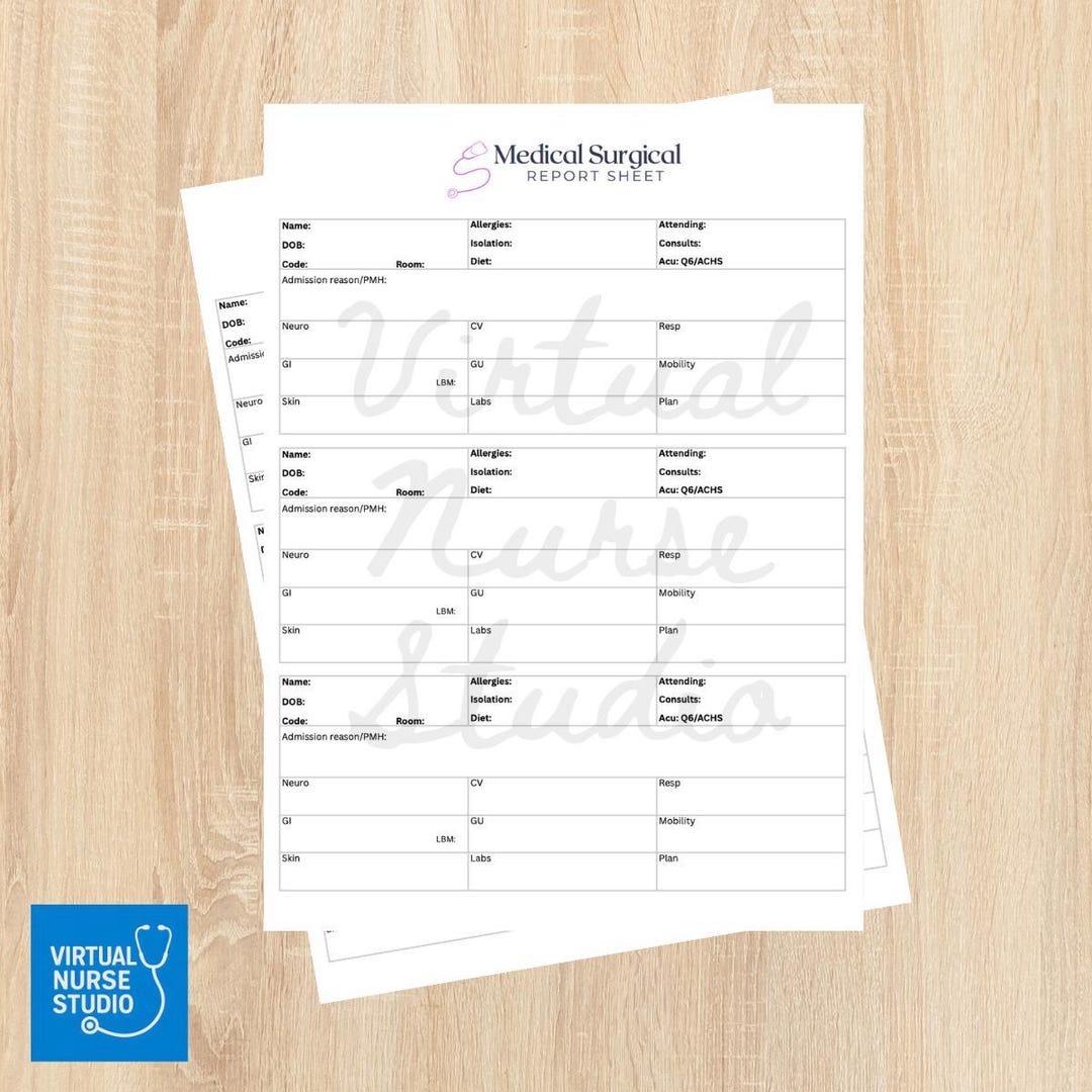Easy to Use Medical Surgical/telemetry Nurse Report Sheet- Digital ...