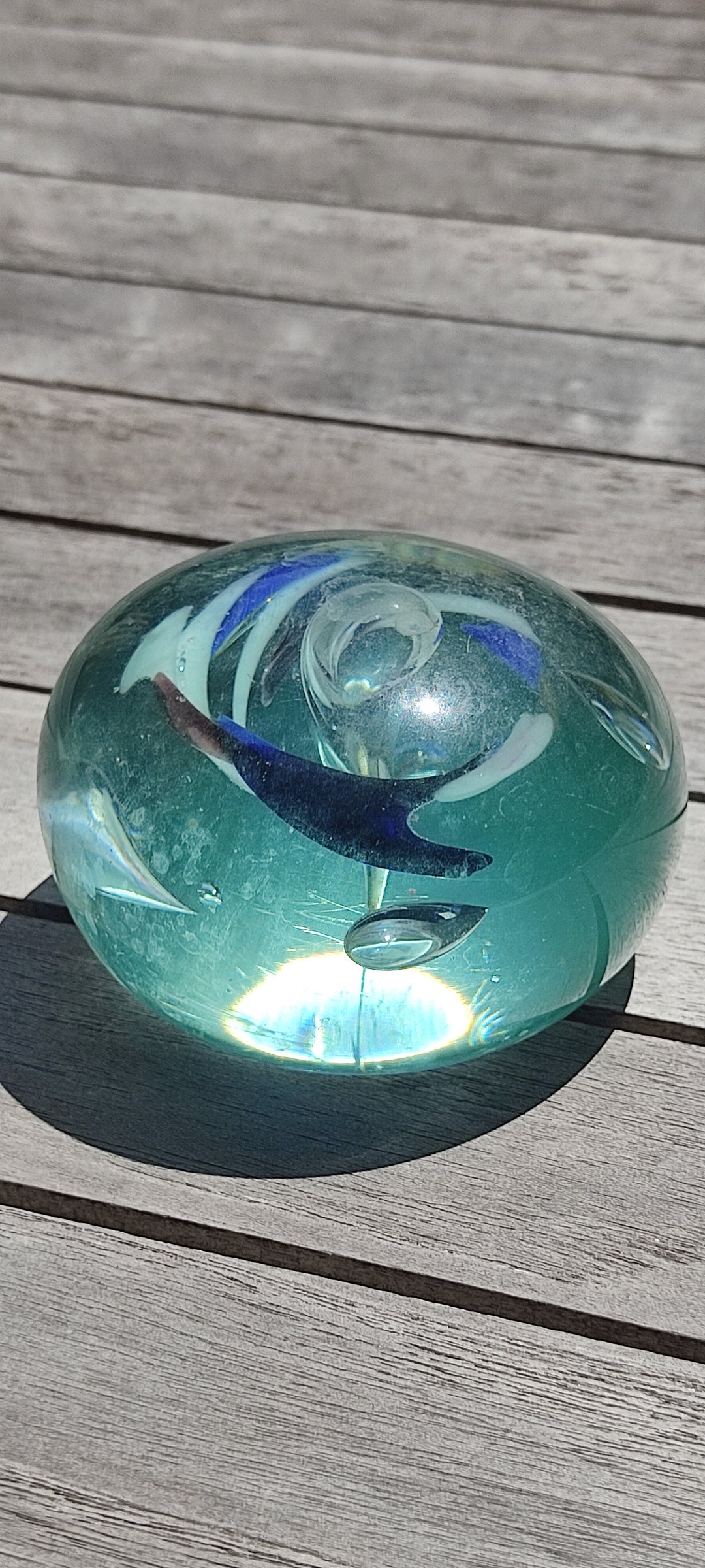 Vintage Blue Flower Glass Sphere Paperweight Handmade Blown Glass ...