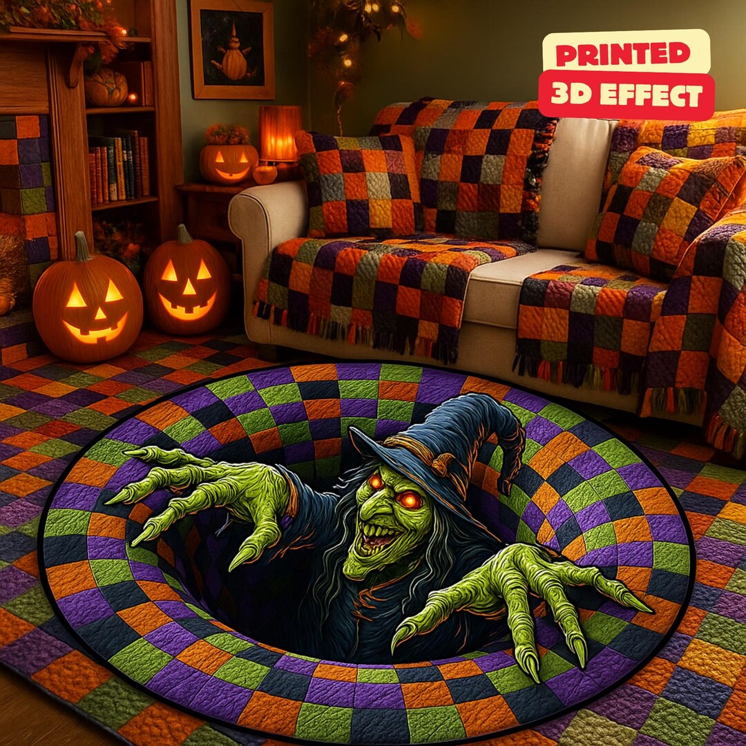 3D Effect Printed Halloween Witch Rug,spooky Halloween Round Mat ...