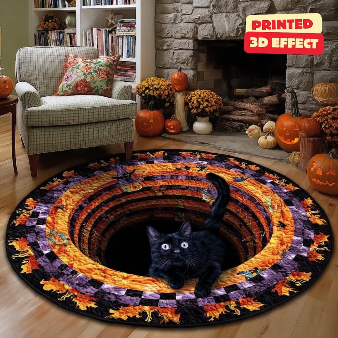 Halloween Black Cat 3D Printed Rug, Halloween Black Cat Welcome Mat ...