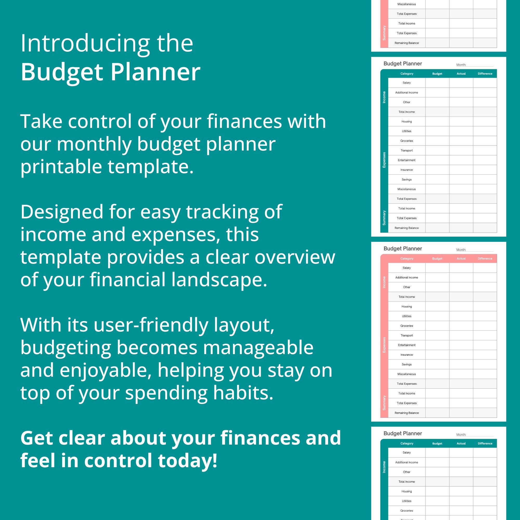 Monthly Budget Planner Printable: Income & Expense Tracker (digital ...