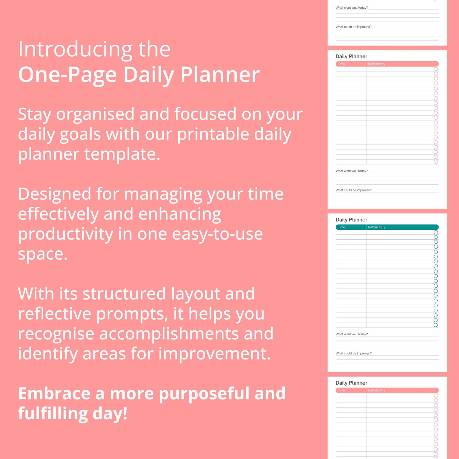 Daily Planner Printable Template | Time Management & Reflection ...
