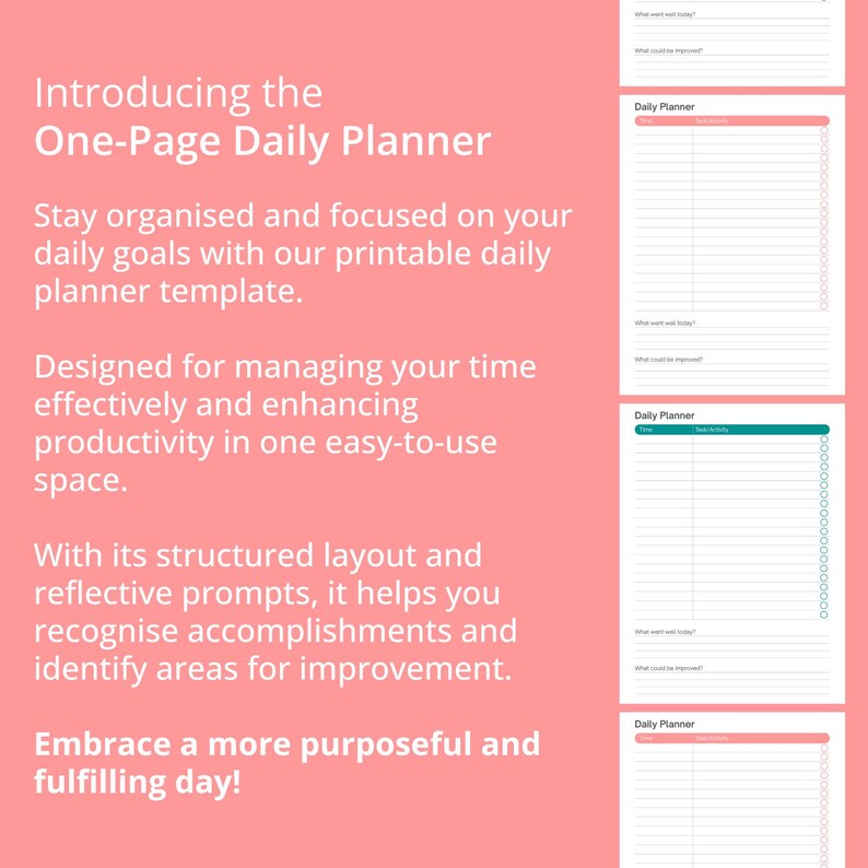 Daily Planner Printable Template | Time Management & Reflection ...