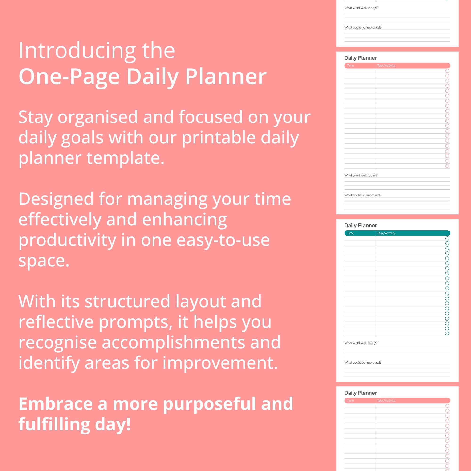 Daily Planner Printable Template | Time Management & Reflection ...