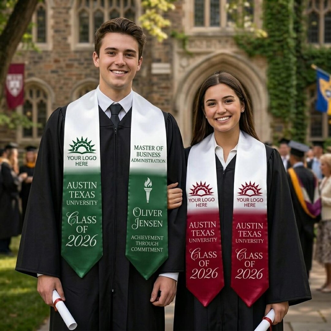 Personalized Graduation Stole, Custom Name Class Year Sash, Double ...
