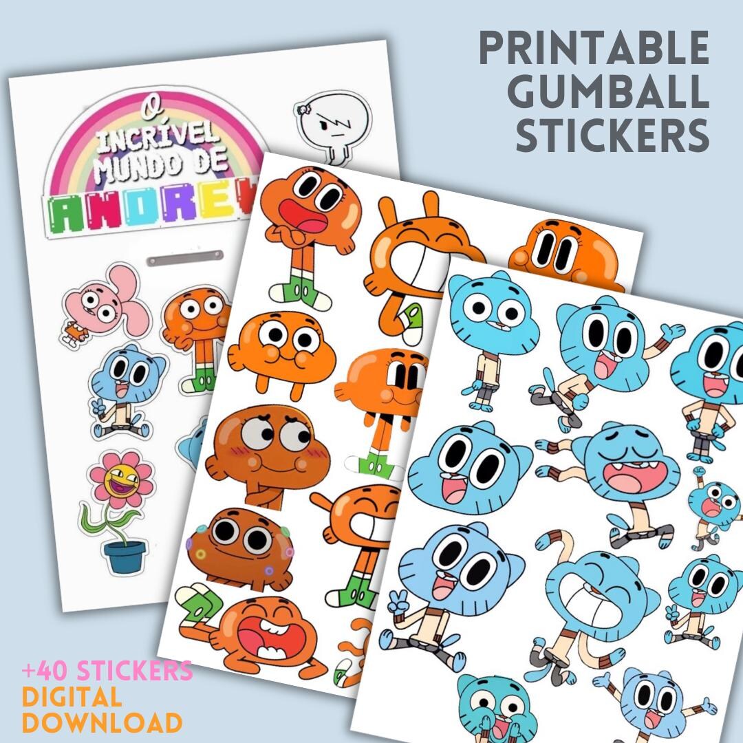 Printable Gumball Stickers , Cartoon Digital Stickers Pack , Fun Cute ...