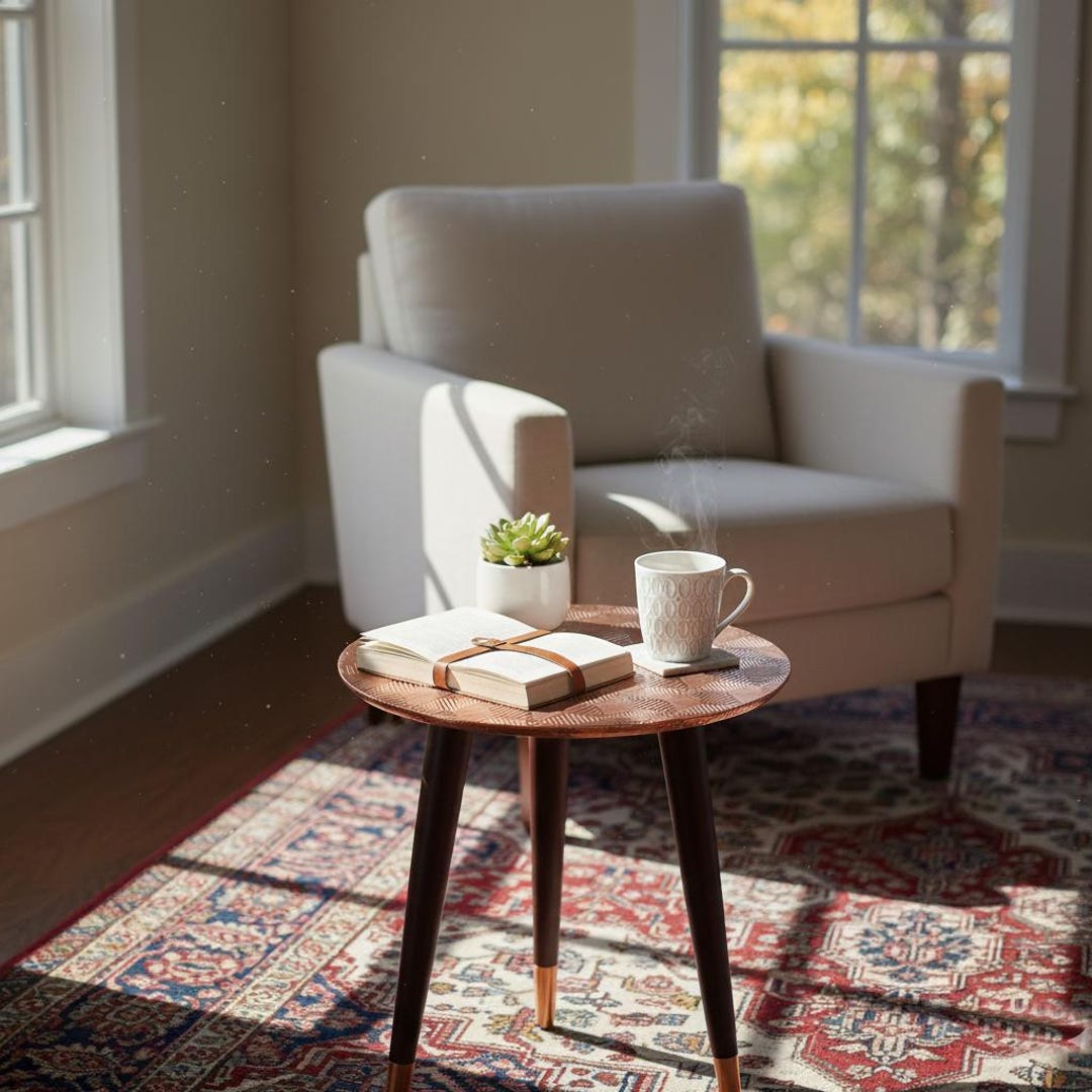 Modern Copper Accent Table: Handmade Round Metal Side Table With Mango ...