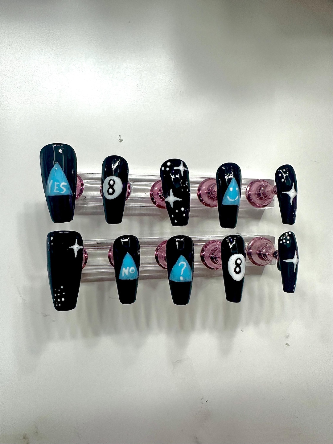 Magic 8 Ball Press on Nail Set Custom Nails Blue and Black Long Hand ...
