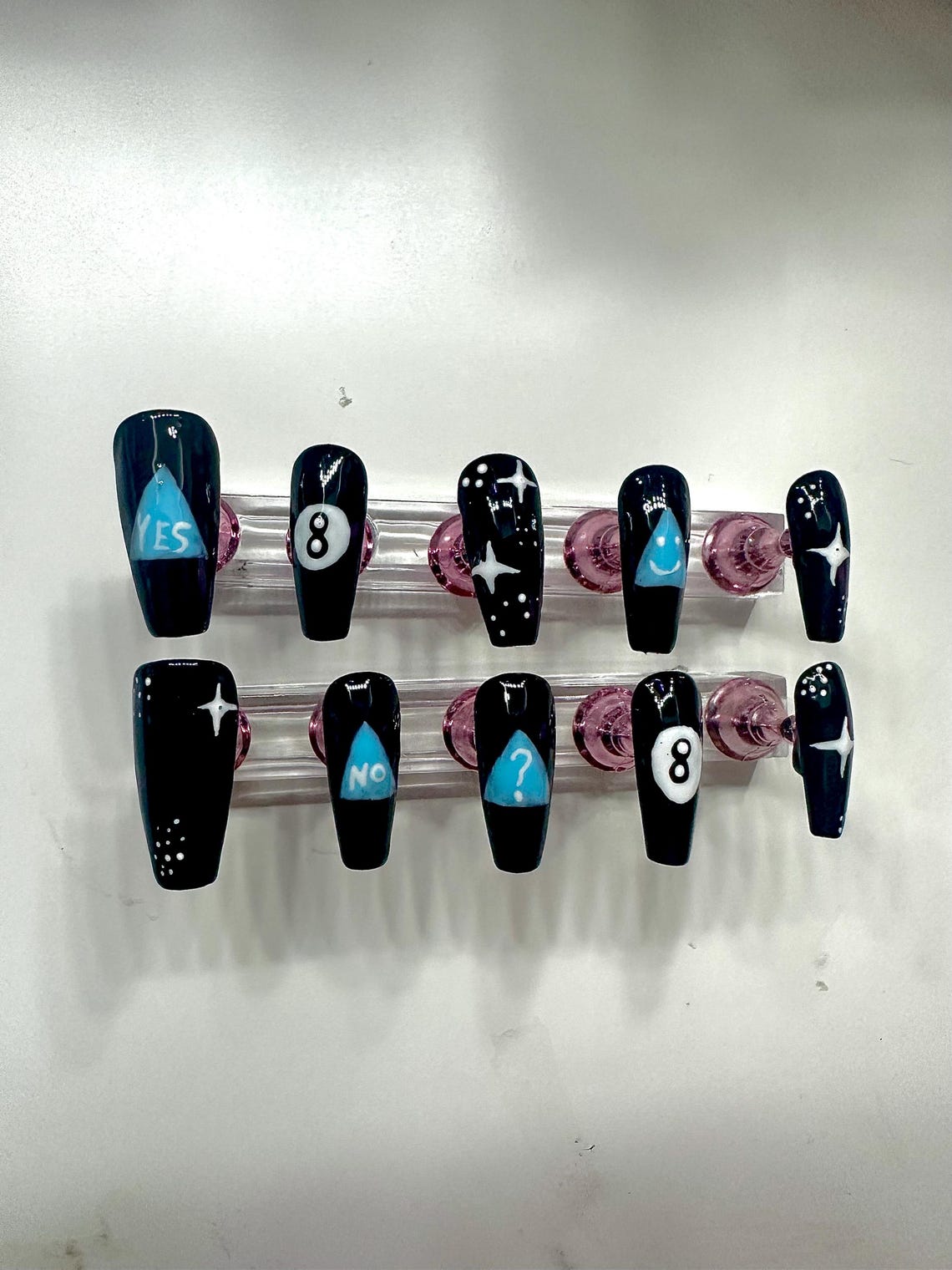 Magic 8 Ball Press on Nail Set Custom Nails Blue and Black Long Hand ...