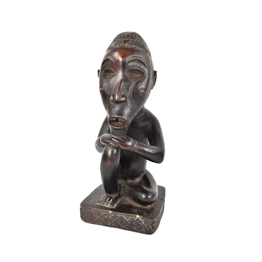 Bearded Bakongo Kneeling Male Wood Figure 140940 - Etsy