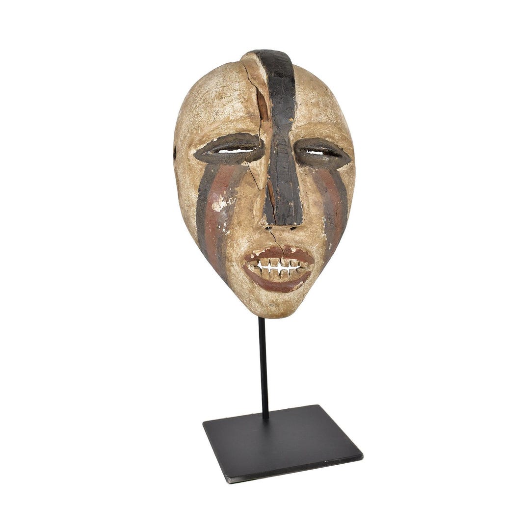 Kongo White Wood Mask on Congo Custom Stand - Etsy