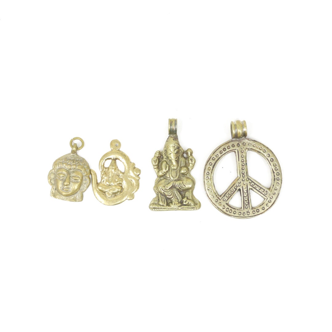4 Tibetan Peace Sign Buddha Ohm Ganesh Pendant Silver Repoussé - Etsy