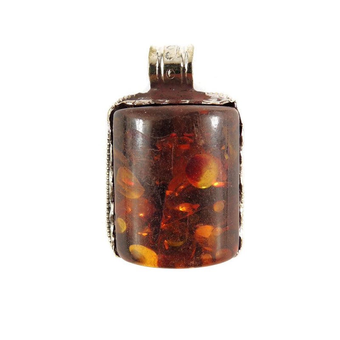 Tibetan Orange Phenolic Resin Silver Repoussé Pendant - Etsy