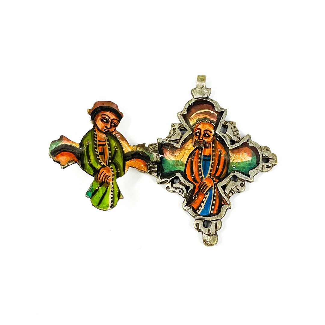 Ethiopian Coptic Cross Pendant Icon Painted - Etsy