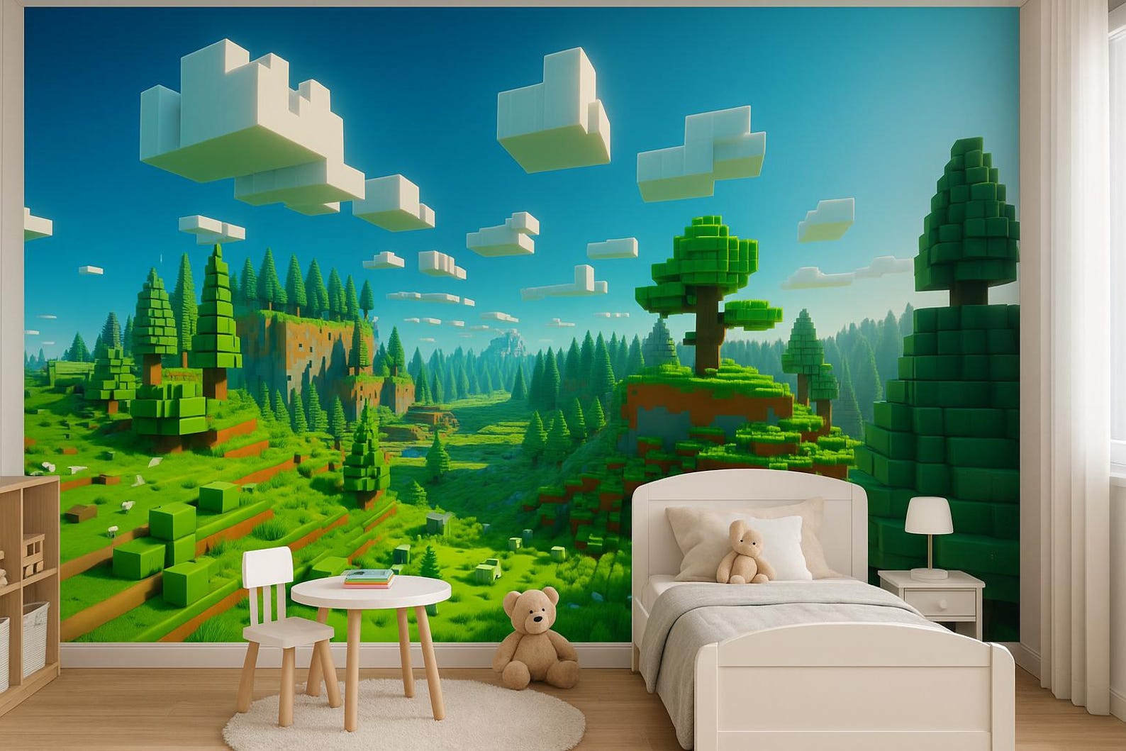 Minecraft Style Pixel Wallpaper Mural – Gamer Room Decor - Etsy