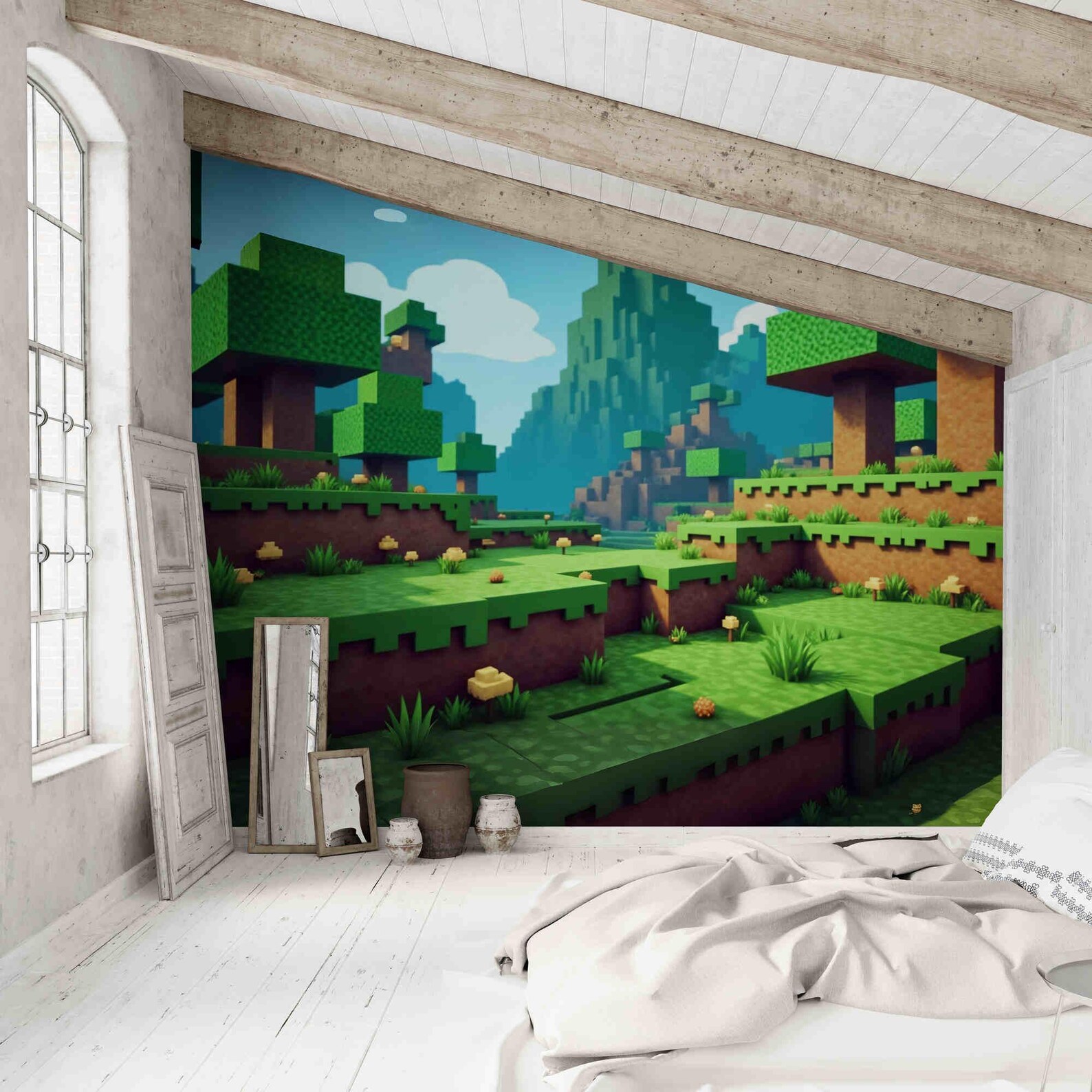 Pixel Block Landscape Wall Mural, Kids Gaming Room, Peel and Stick - Etsy