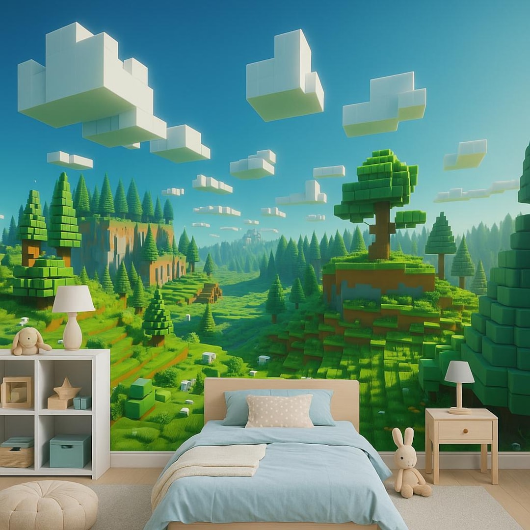 Minecraft Style Pixel Wall Mural – Removable Gaming Room Wallpaper for ...