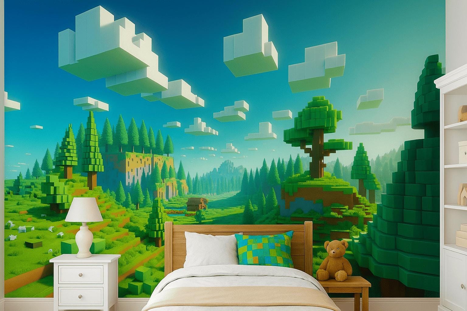 Minecraft Style Pixel Wallpaper Mural – Gamer Room Decor - Etsy