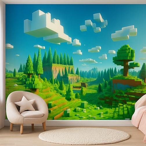 Minecraft Style Pixel Wallpaper Mural – Gamer Room Decor - Etsy