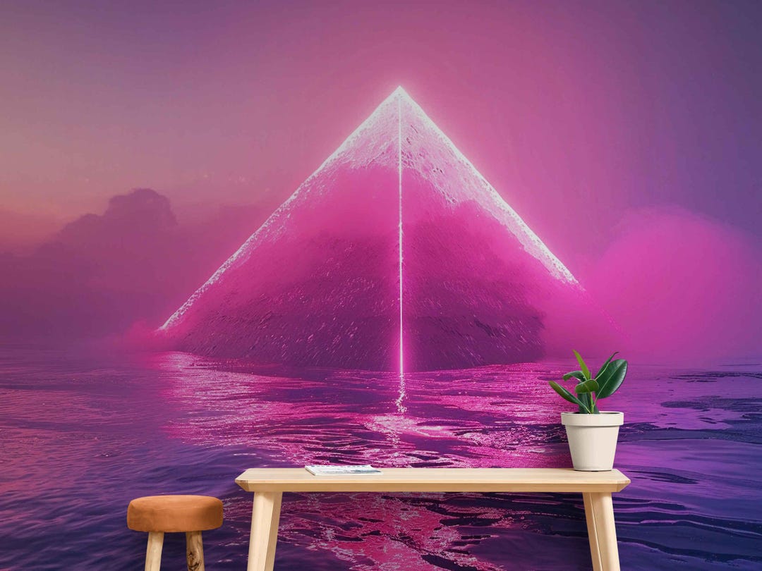 Neon Pink Pyramid Wall Mural – Dreamcore Futuristic Landscape Peel ...