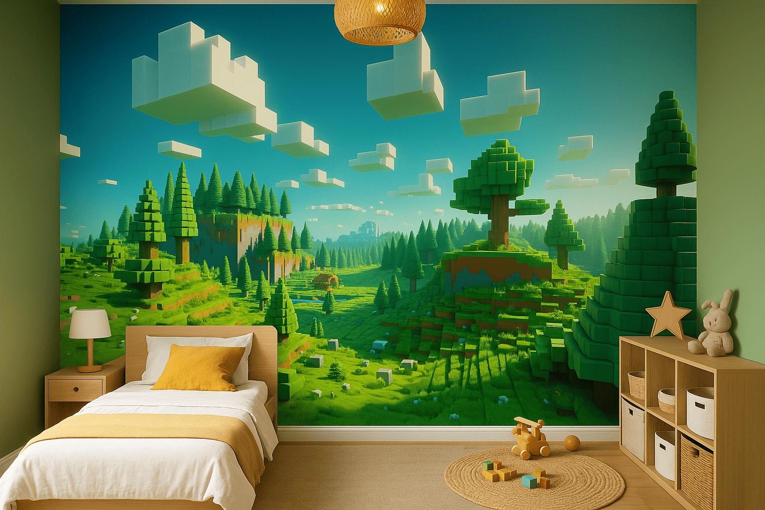 Minecraft Style Pixel Wallpaper Mural – Gamer Room Decor - Etsy