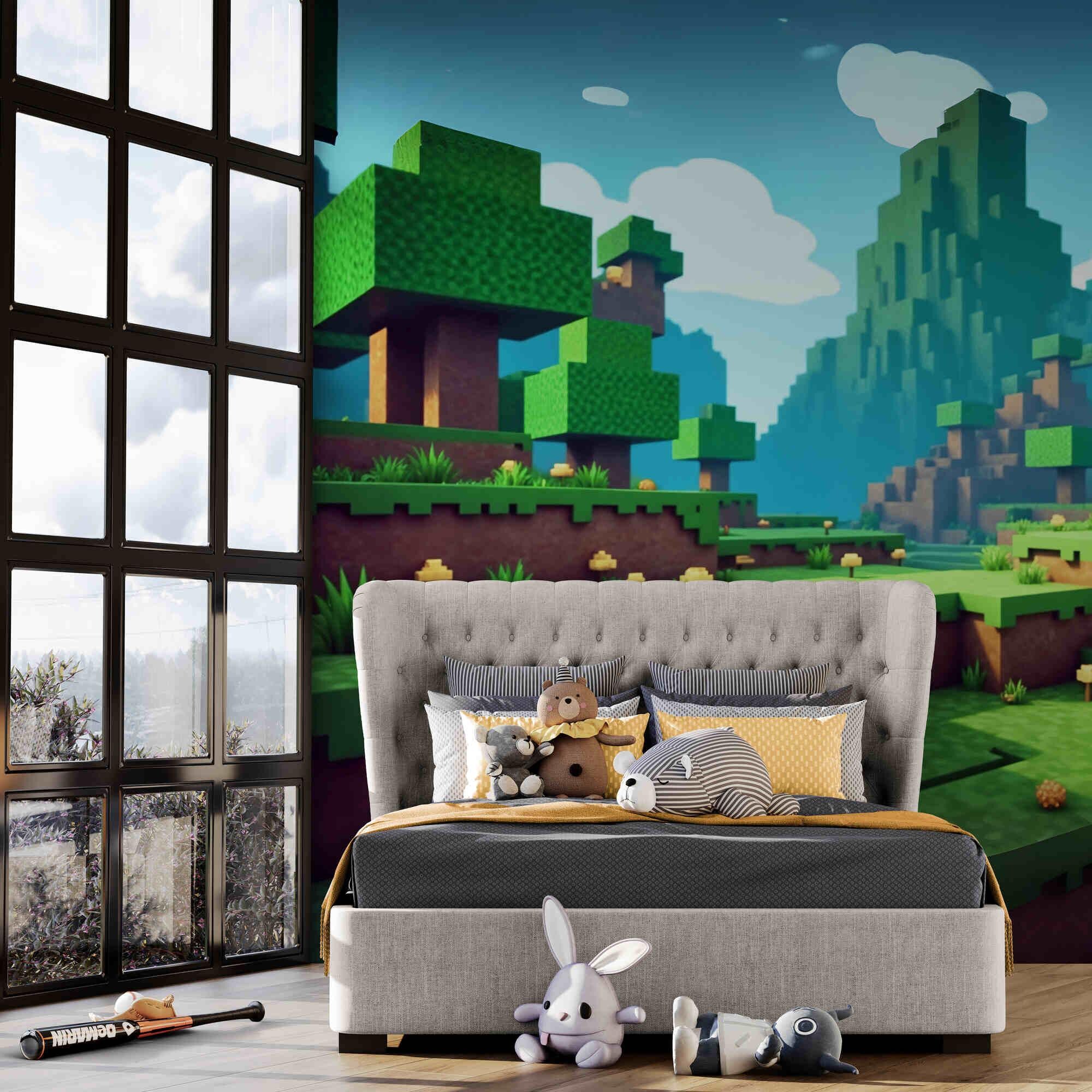 Pixel Block Landscape Wall Mural, Kids Gaming Room, Peel and Stick - Etsy