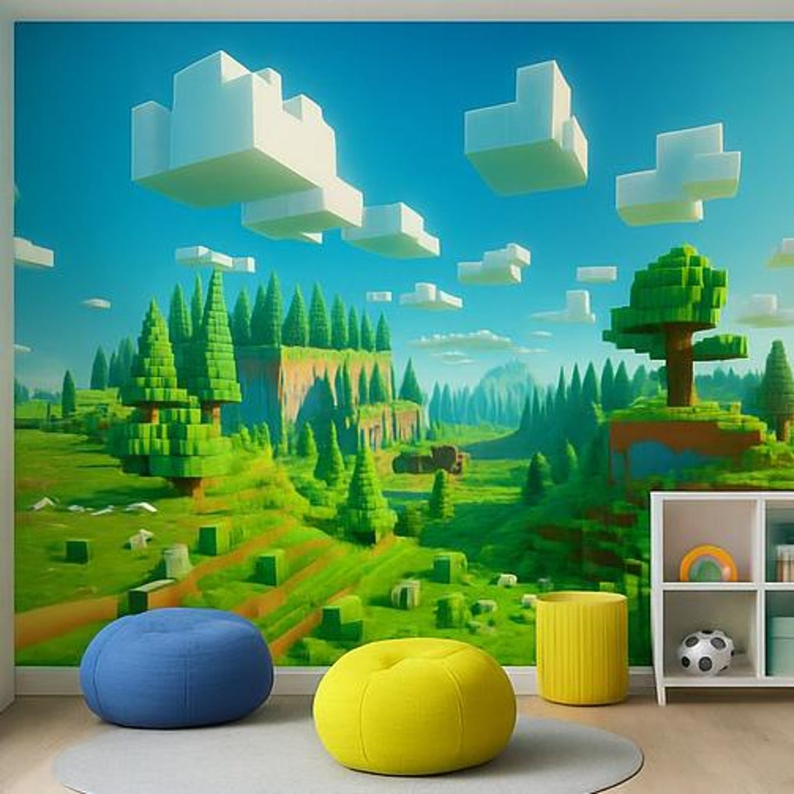 Minecraft Style Pixel Wallpaper Mural – Gamer Room Decor - Etsy