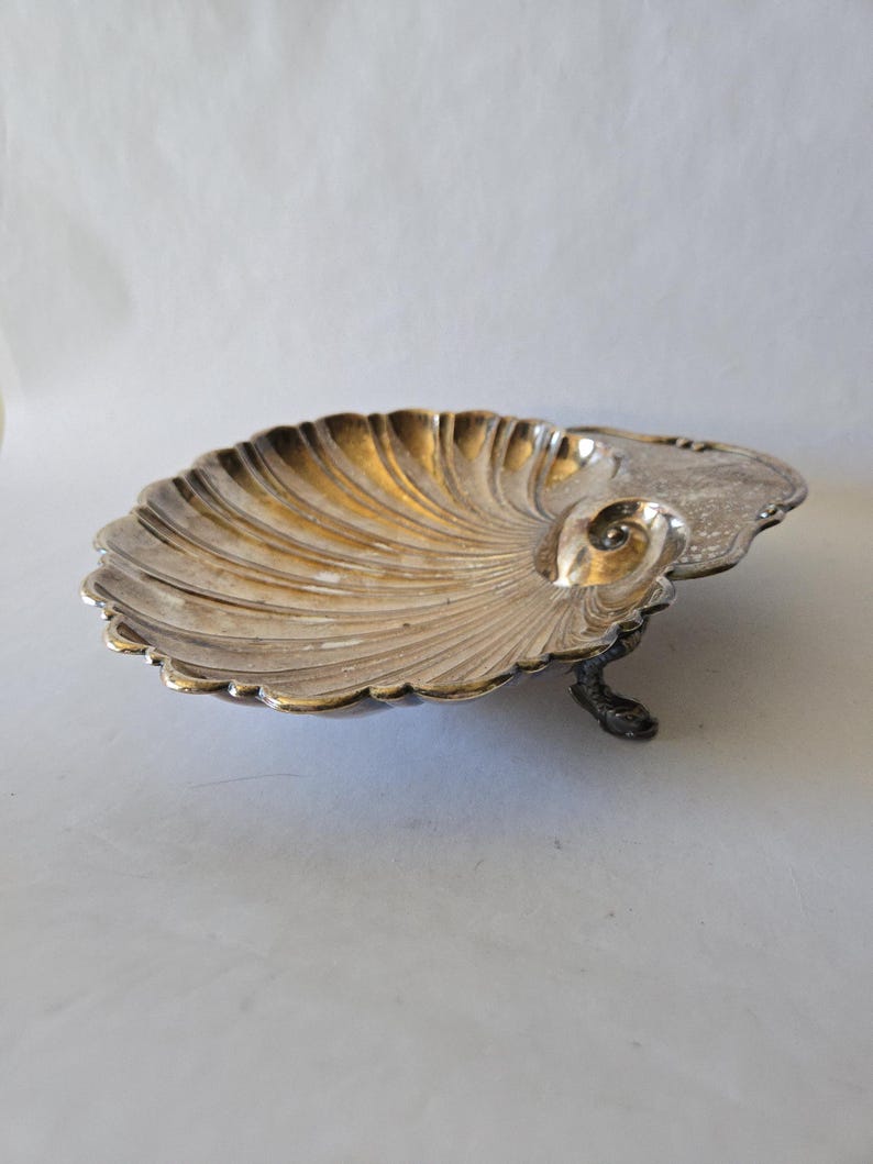 Vintage Large 10" Etched Silverplate Clam Shell Dish With Fish Feet ...