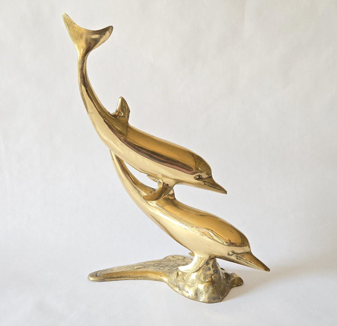 Vintage Large 16" Brass Dolphin Statue - Solid Brass Mid-century ...