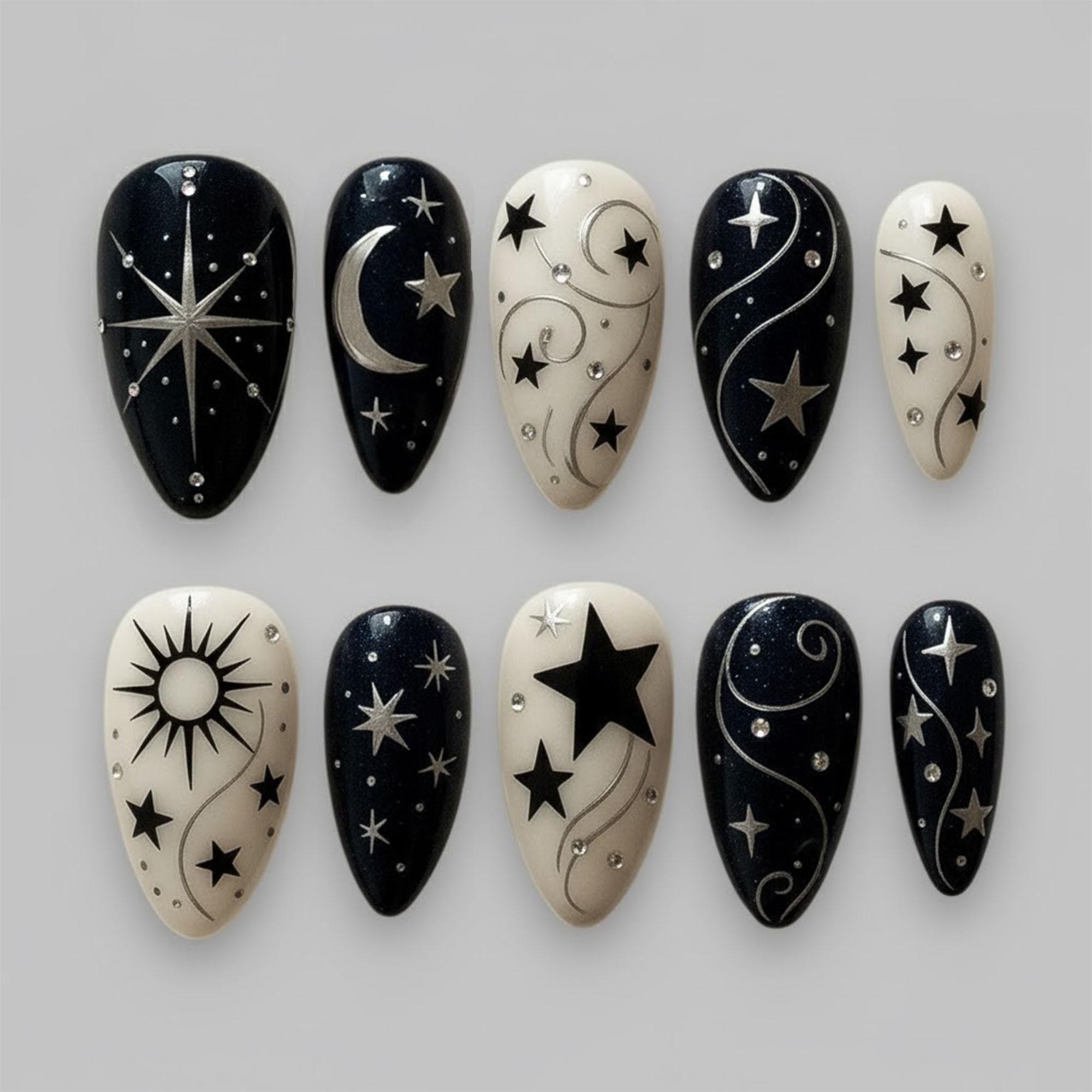 Celestial Galaxy Press on Nails | Handmade Star, Moon & Sun Nail Set ...