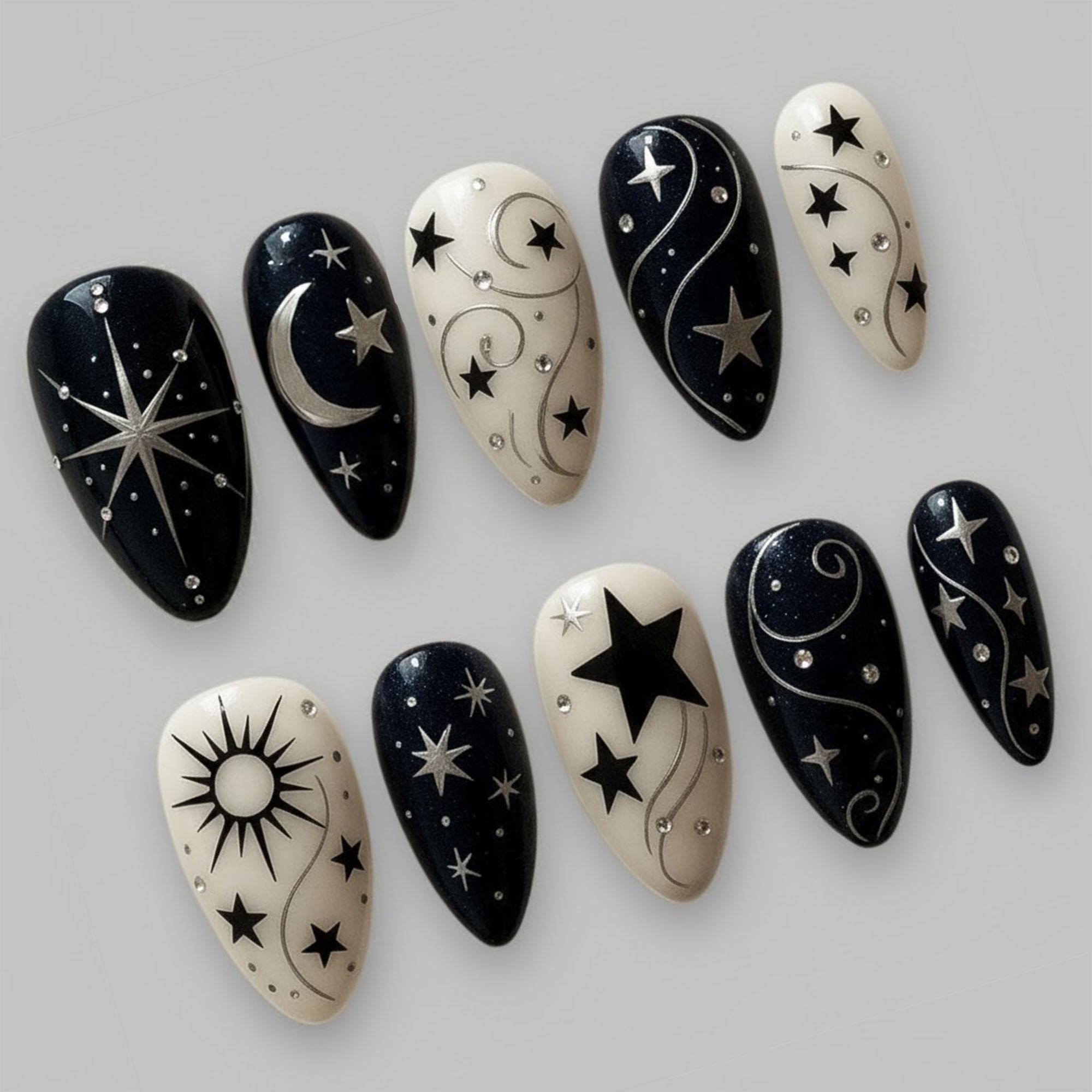 Celestial Galaxy Press on Nails | Handmade Star, Moon & Sun Nail Set ...