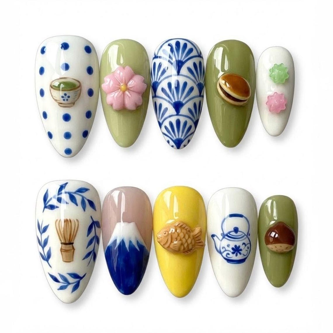 Ceramic Style Press on Nails | Japanese Porcelain Blue White Nails With ...