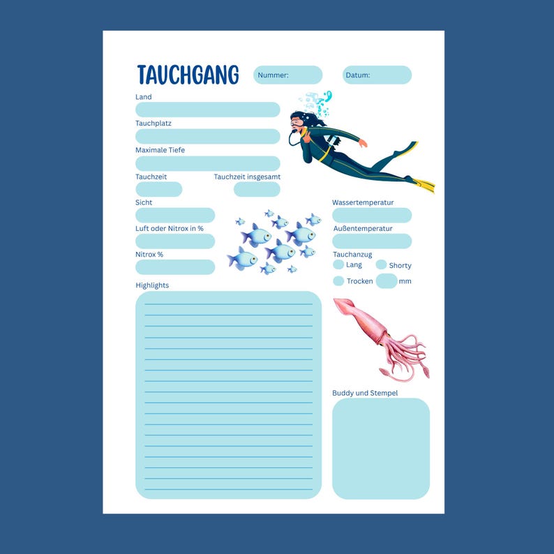 Printable Diver Logbook | Dive Log Digital Download | Scuba Diving Log ...