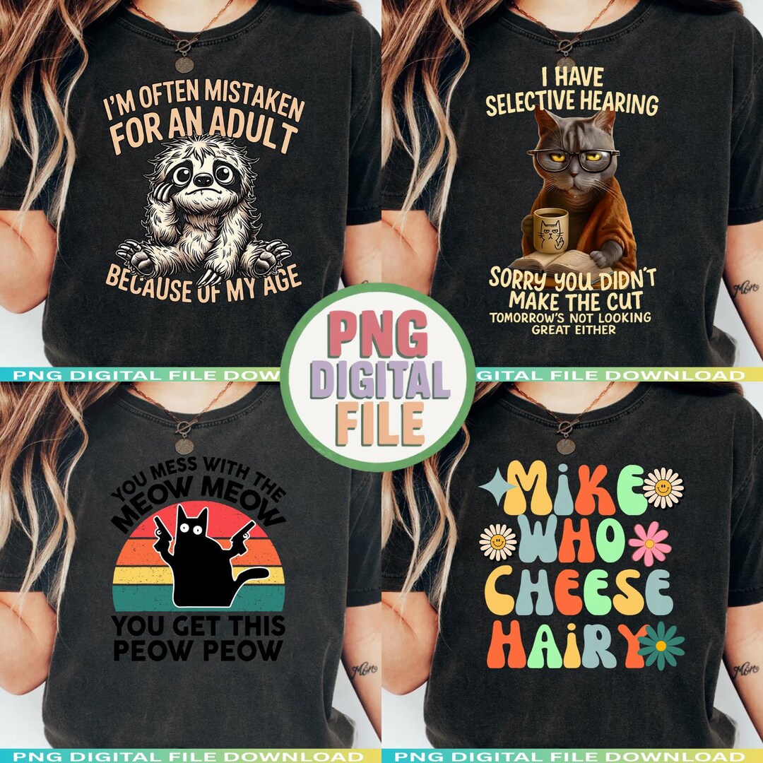 Cat Attitude Humor PNG Bundle - Sloth Adult Confusion SVG, Selective ...