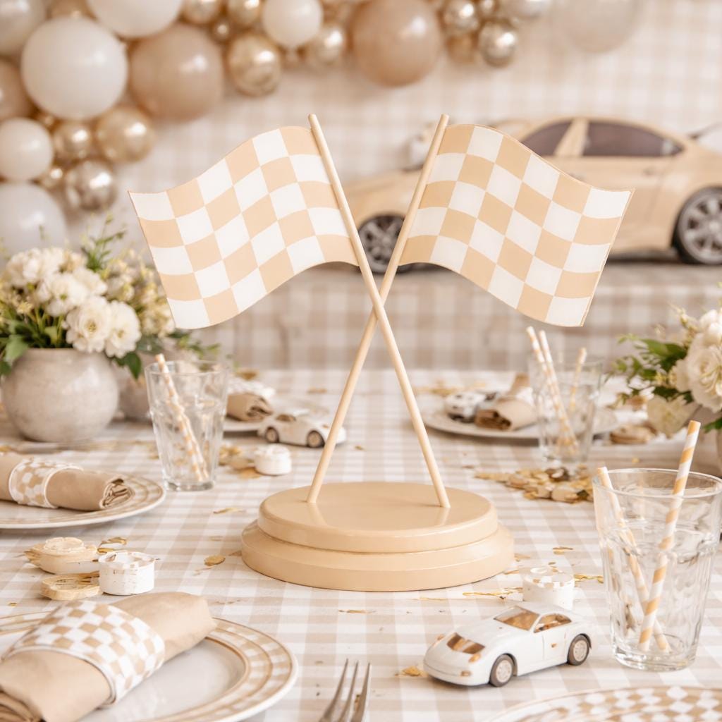Race Car 3D Printed Flag Centerpiece - Race Car Party Decorations - 3D ...