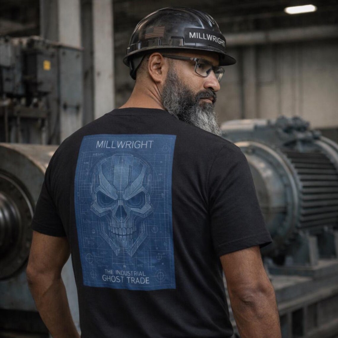 Millwright T-shirt – the Industrial Ghost Trade – Blueprint Skull Back ...
