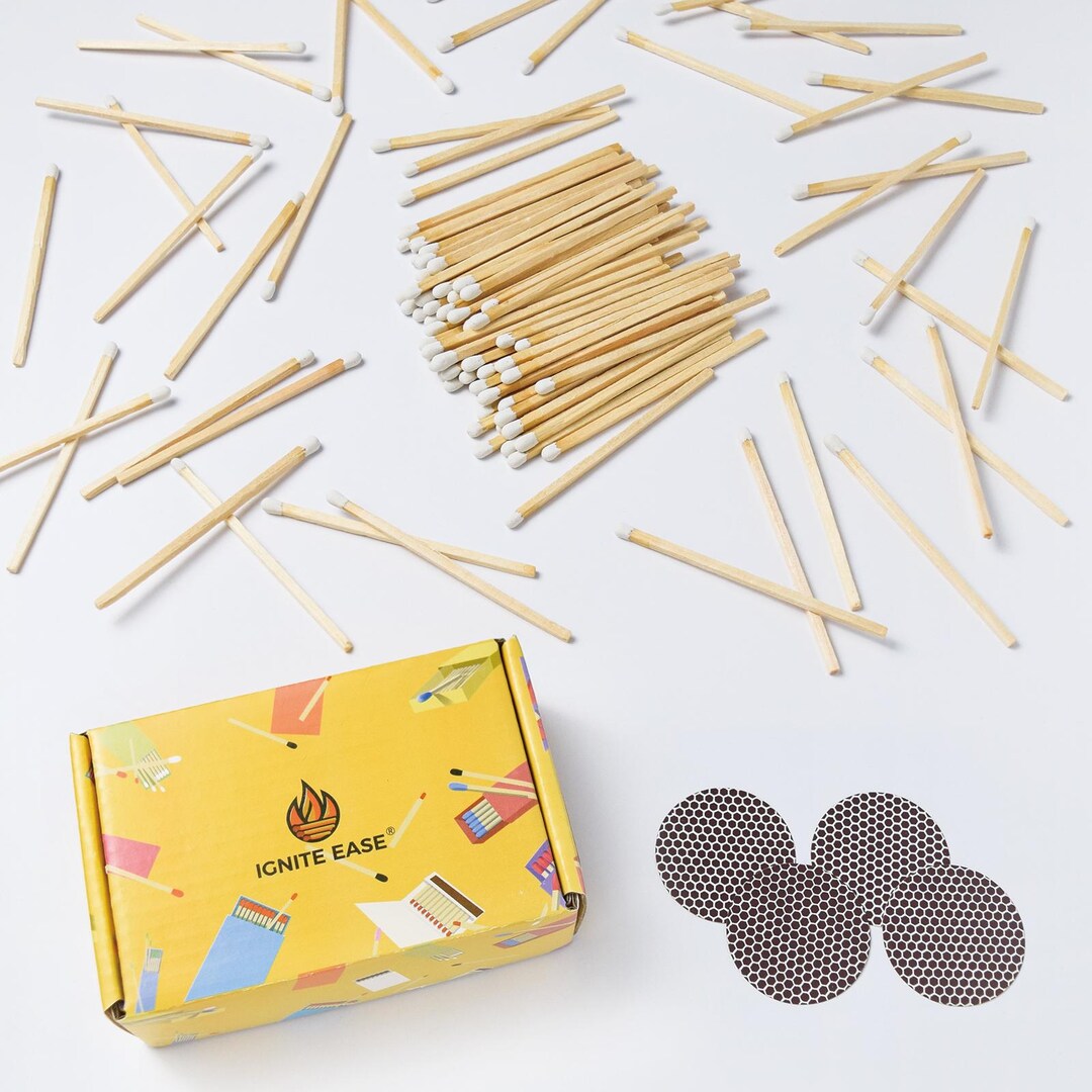 100 Count White Safety Matches: 4" Extra Long Matchsticks, Strikers Box ...