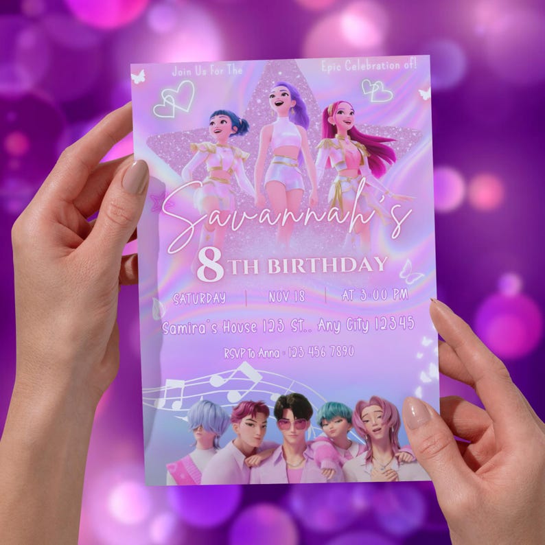 KPOP Demon Hunters Invitation, KPOP Demon Hunters Birthday Invitation ...