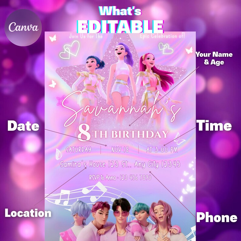 KPOP Demon Hunters Invitation, KPOP Demon Hunters Birthday Invitation ...