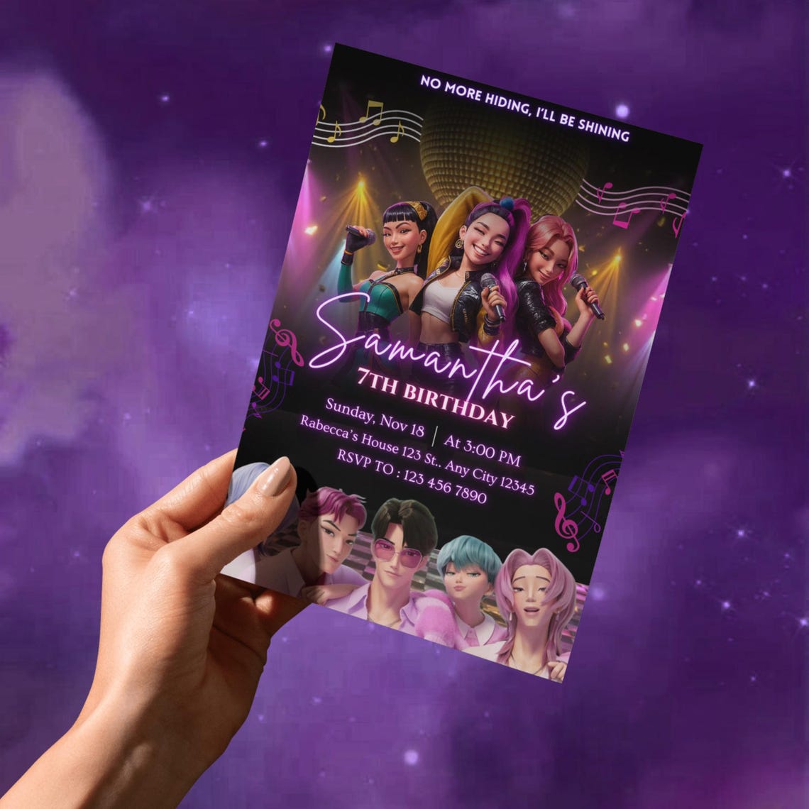 Kpop Demon Hunter Birthday Invitation, Kpop Anime Invite, Editable ...