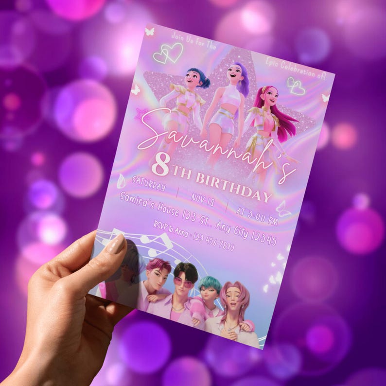 KPOP Demon Hunters Invitation, KPOP Demon Hunters Birthday Invitation ...