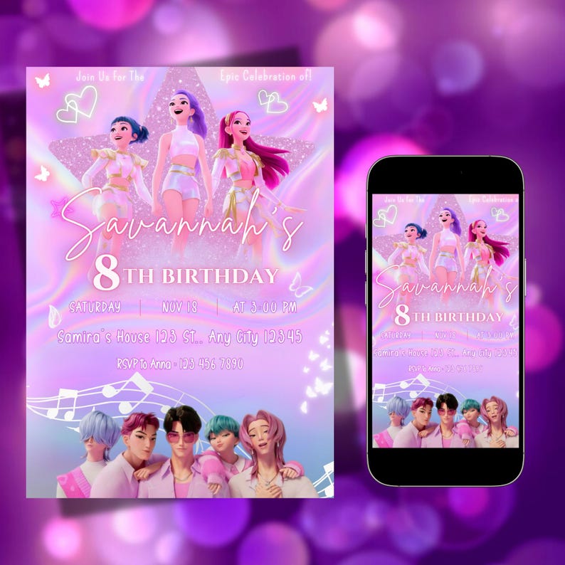 KPOP Demon Hunters Invitation, KPOP Demon Hunters Birthday Invitation ...