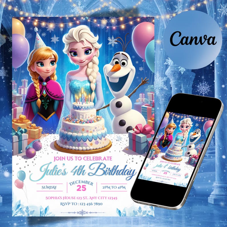 Editable Frozen Birthday Invitation – Winter Wonderland Theme (digital ...