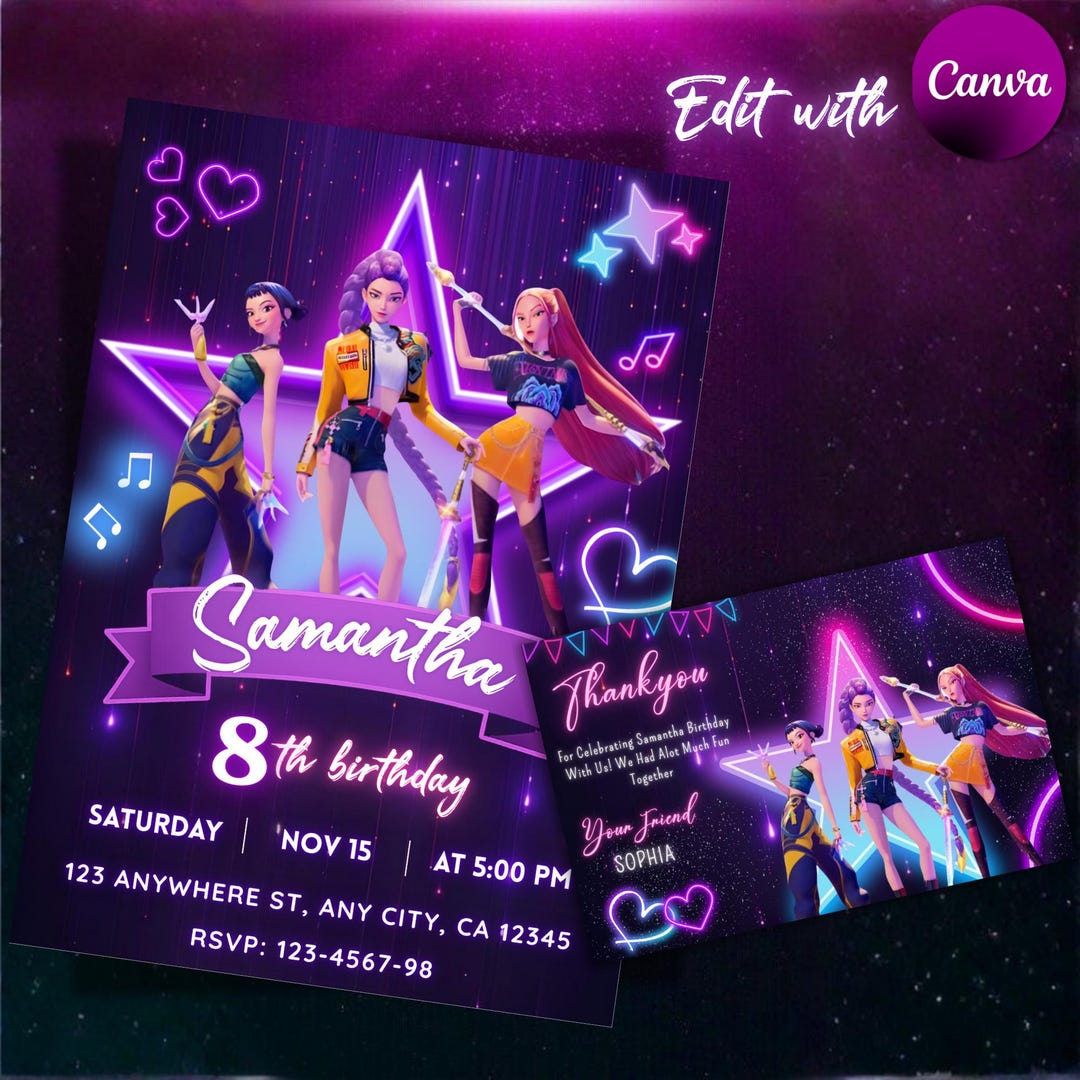 Kpop Birthday Invitation, KPOP Demon Hunters Invitation, K Pop Warriors ...
