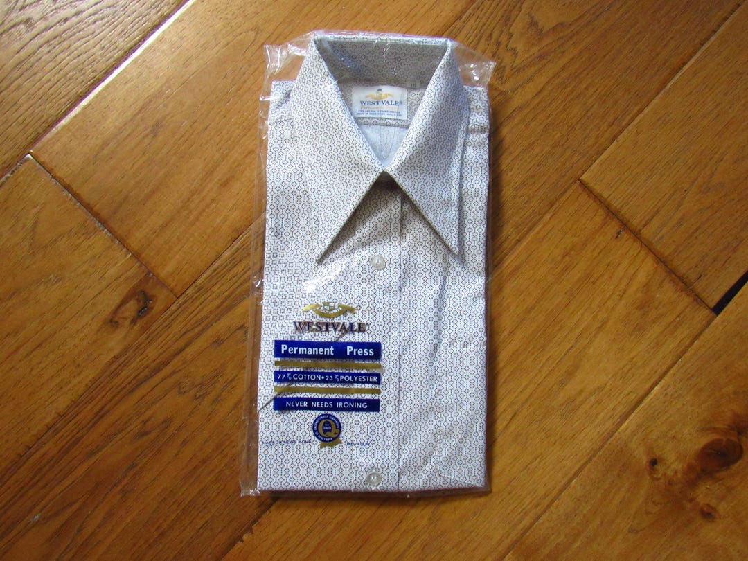 Vintage 1970's NOS Westvale Shortsleeve Disco Shirt Men's 15 White W ...