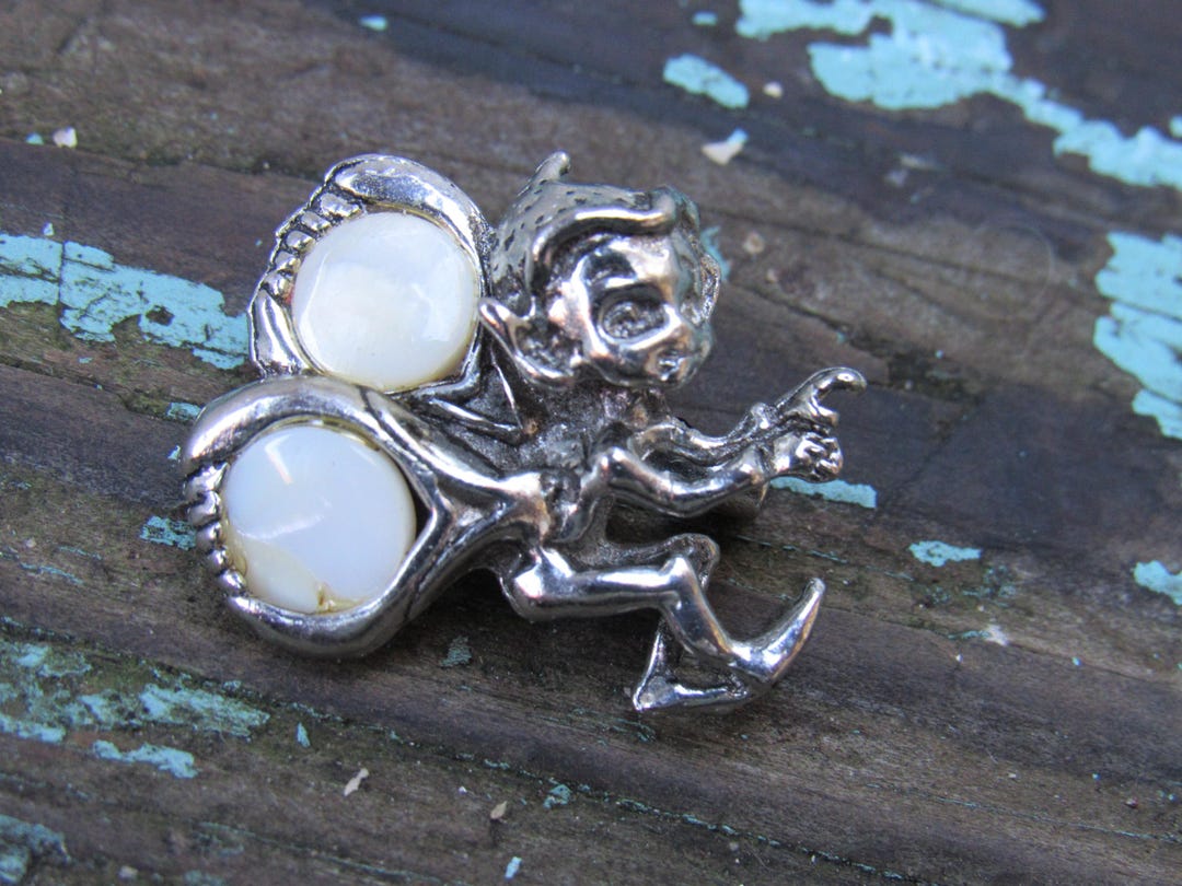 Vintage Mini Brooch Pin Fairy Elf Menehune Mother-of-pearl Winged Imp ...