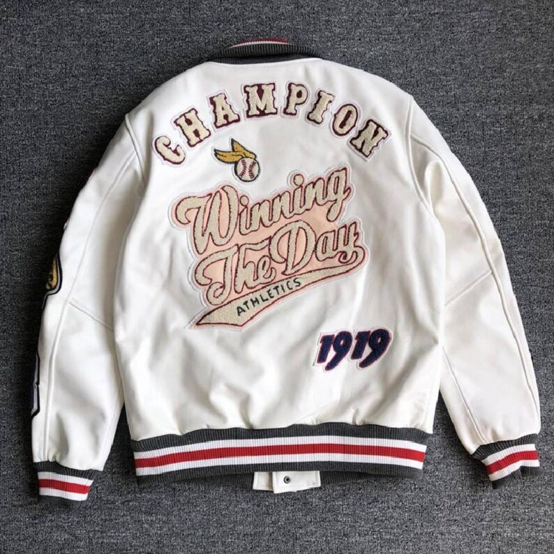 White Varsity Jacket With Patches – Retro College Bomber - Etsy